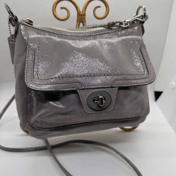 Coach | Bags | Coach Poppy Shimmering Silver Crossbody Bag With Coa ...